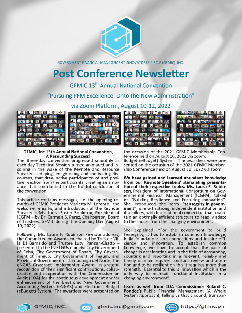 Post Conference Newsletter - GFMIC, Inc.